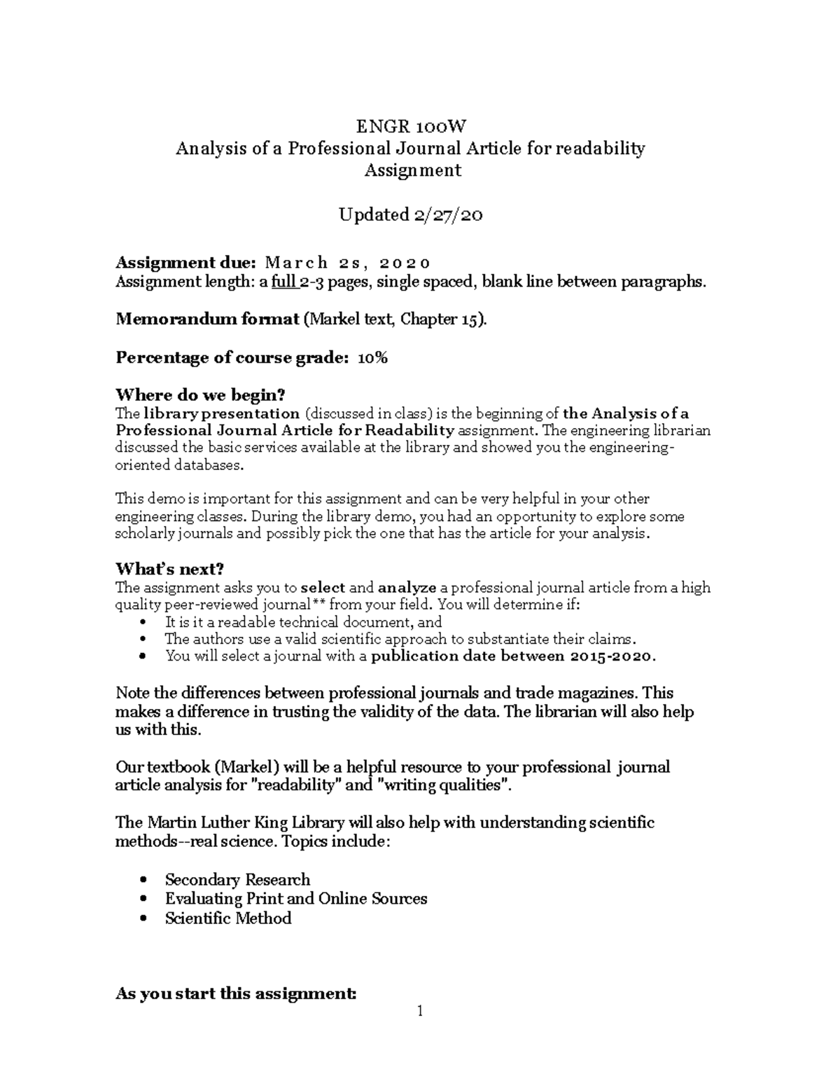 SP20 Analysis of a Professional Journal Article 100w F19) - 1 ENGR 100W ...