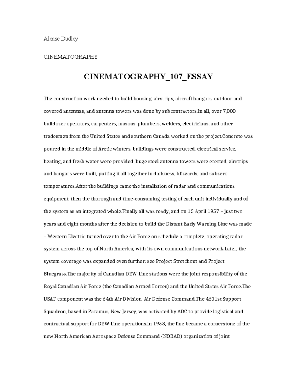 Cinematography 107 Essay - Alease Dudley CINEMATOGRAPHY CINEMATOGRAPHY_107_ESSAY The ...