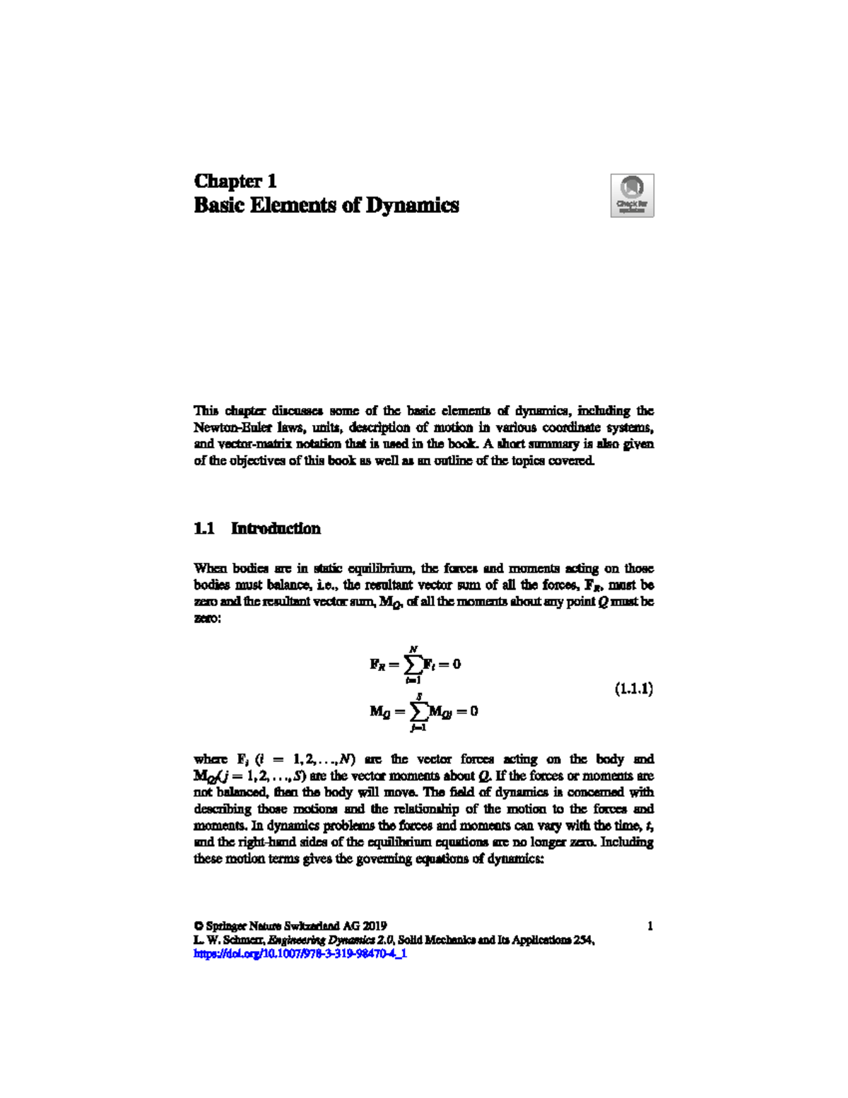 Chapter 1- Basic Elements of Dynamics Essay - Dynamic of Rigid Bodies - Studocu