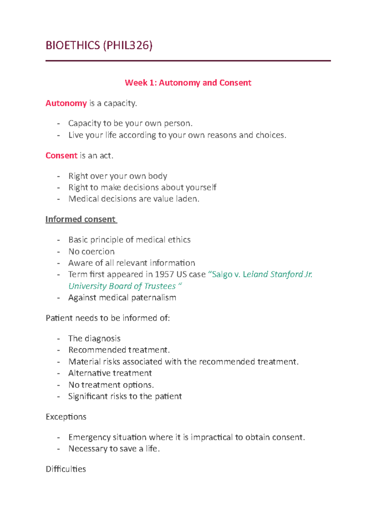 Bioethics - coursework, lecture notes, midsession study 2018,2019 ...