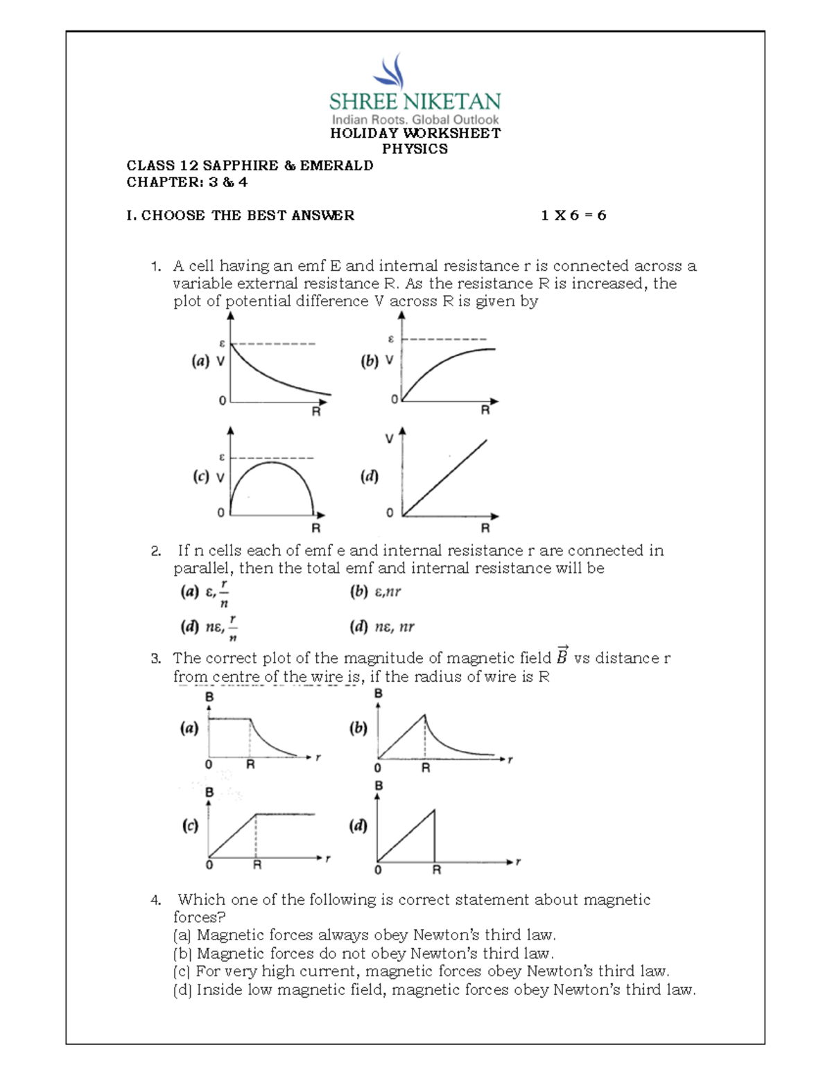 GR 12 Physics Holiday Worksheet - HOLIDAY WORKSHEET PHYSICS CLASS 12 ...