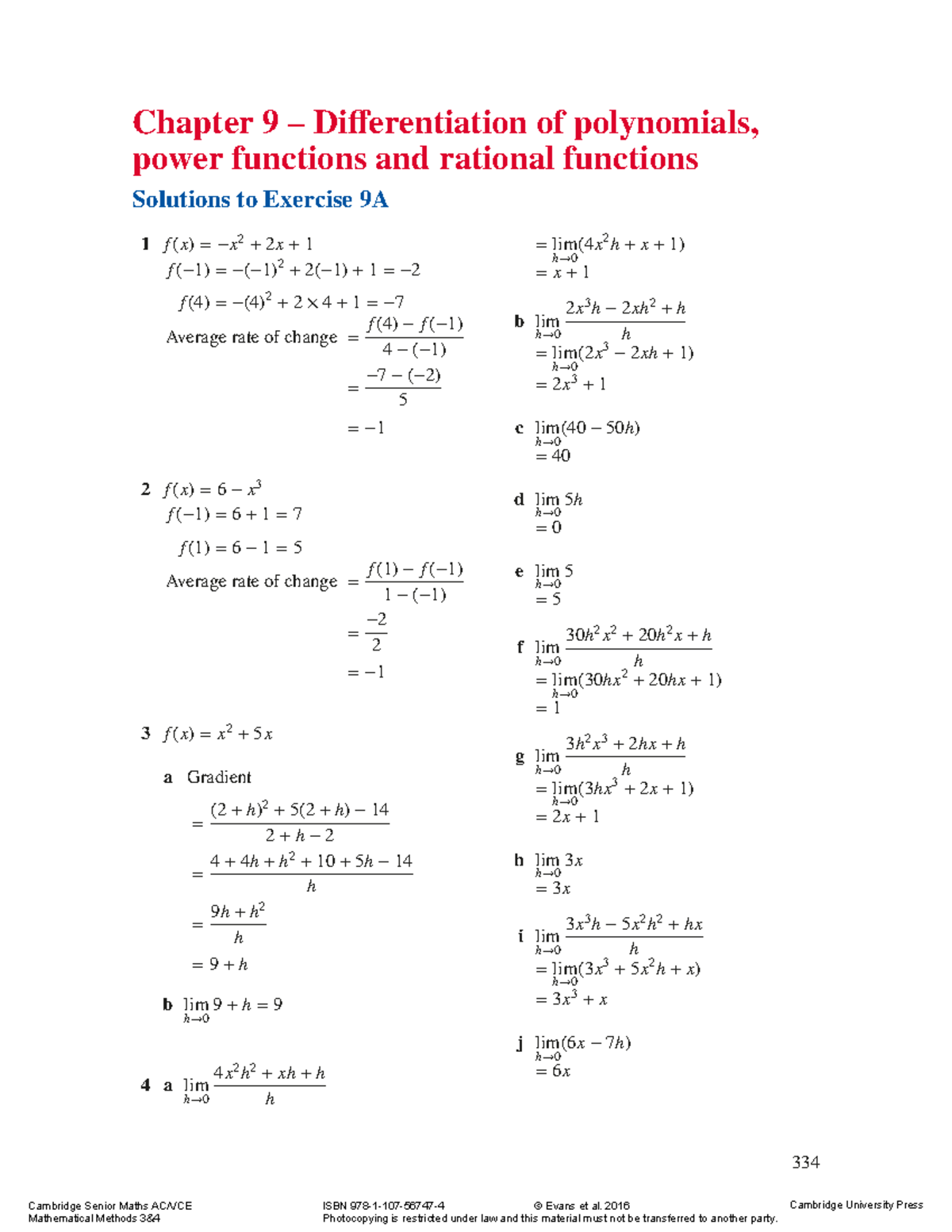 Chapter 9 - lecture - Chapter 9 – Differentiation of polynomials, power functions and rational ...