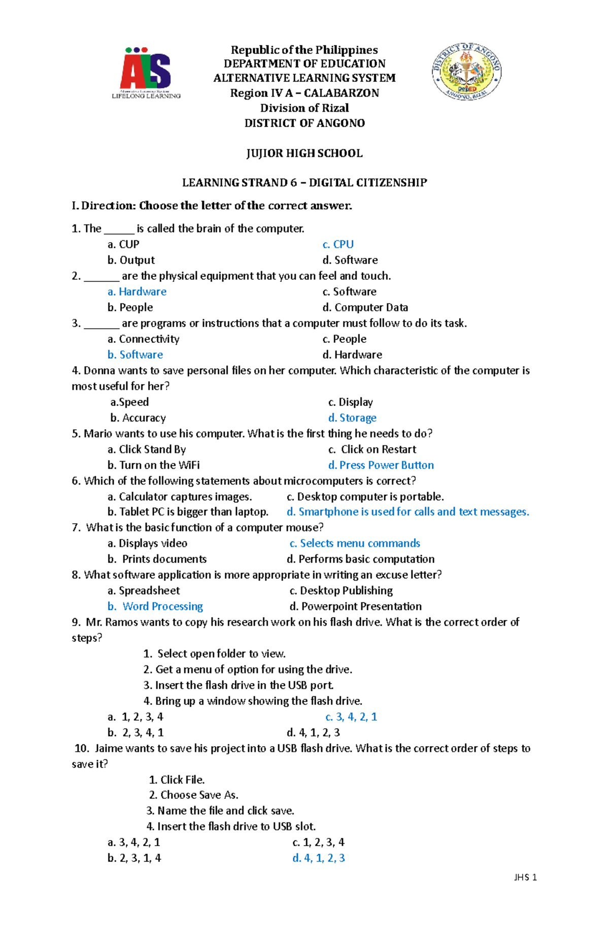 Sample/practice exam 2015, questions and answers - Republic of the ...