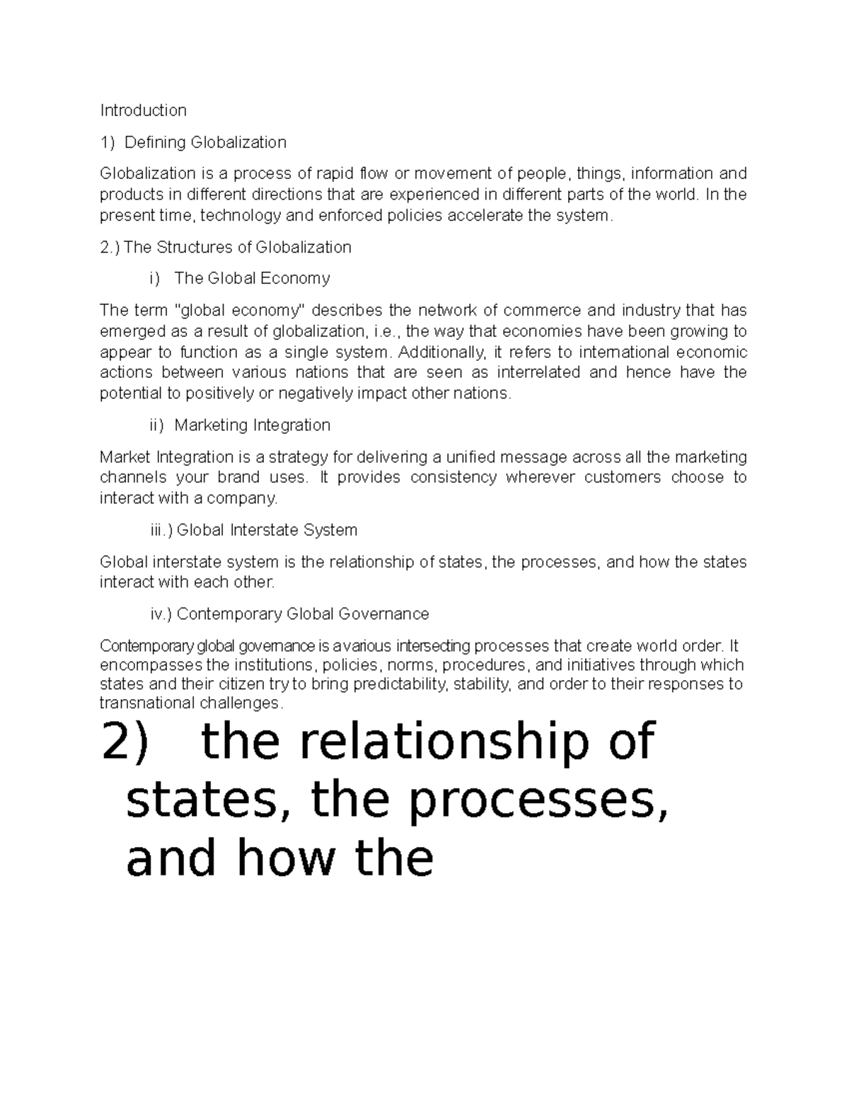 Contemporary world assignment 1) - Introduction Defining Globalization ...