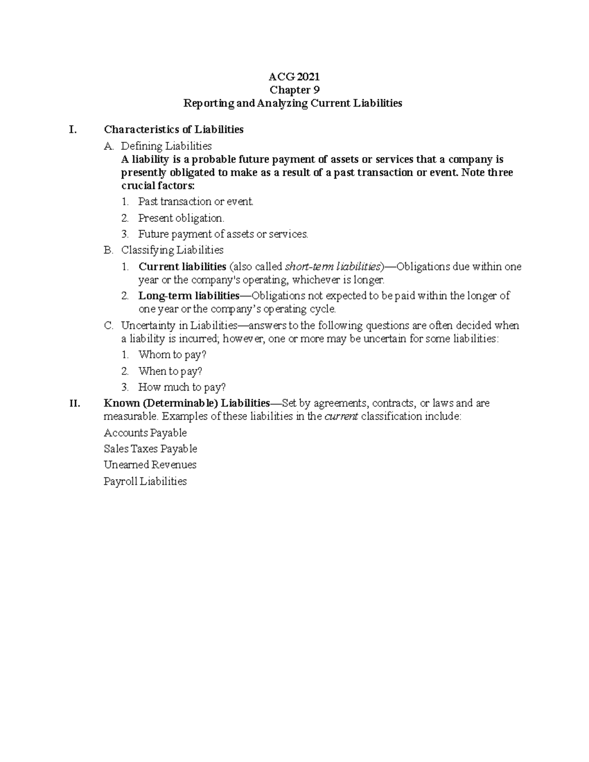 Chapter 9 Notes Summary - ACG 2021 Chapter 9 Reporting and Analyzing ...