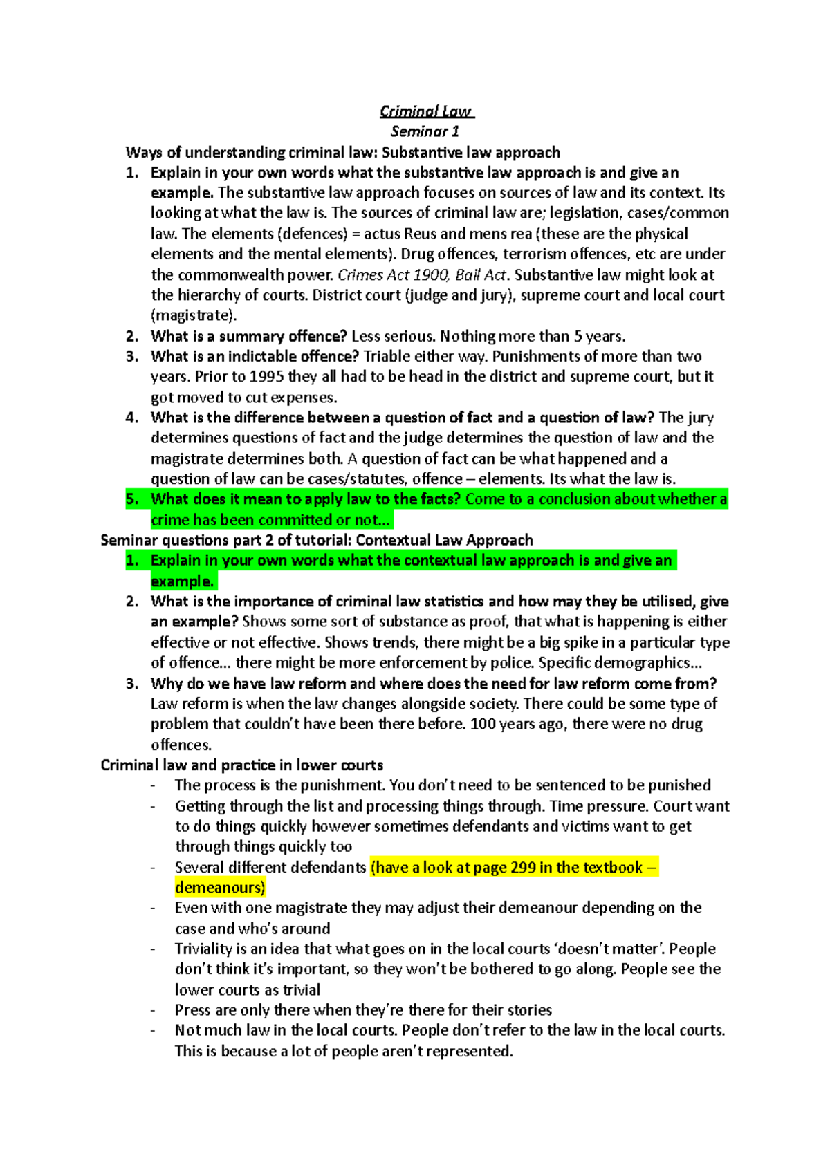 Criminal Law Seminars - Criminal Law Seminar 1 Ways of understanding ...
