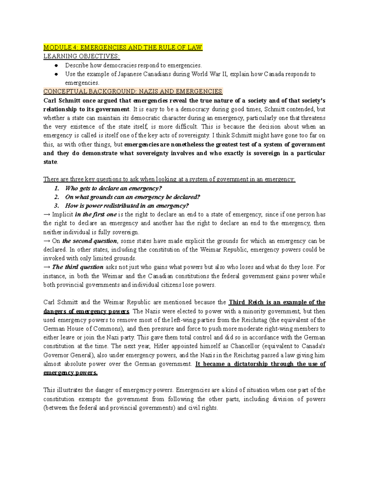 Module 4 Emergencies AND THE RULE OF LAW - MODULE 4: EMERGENCIES AND ...