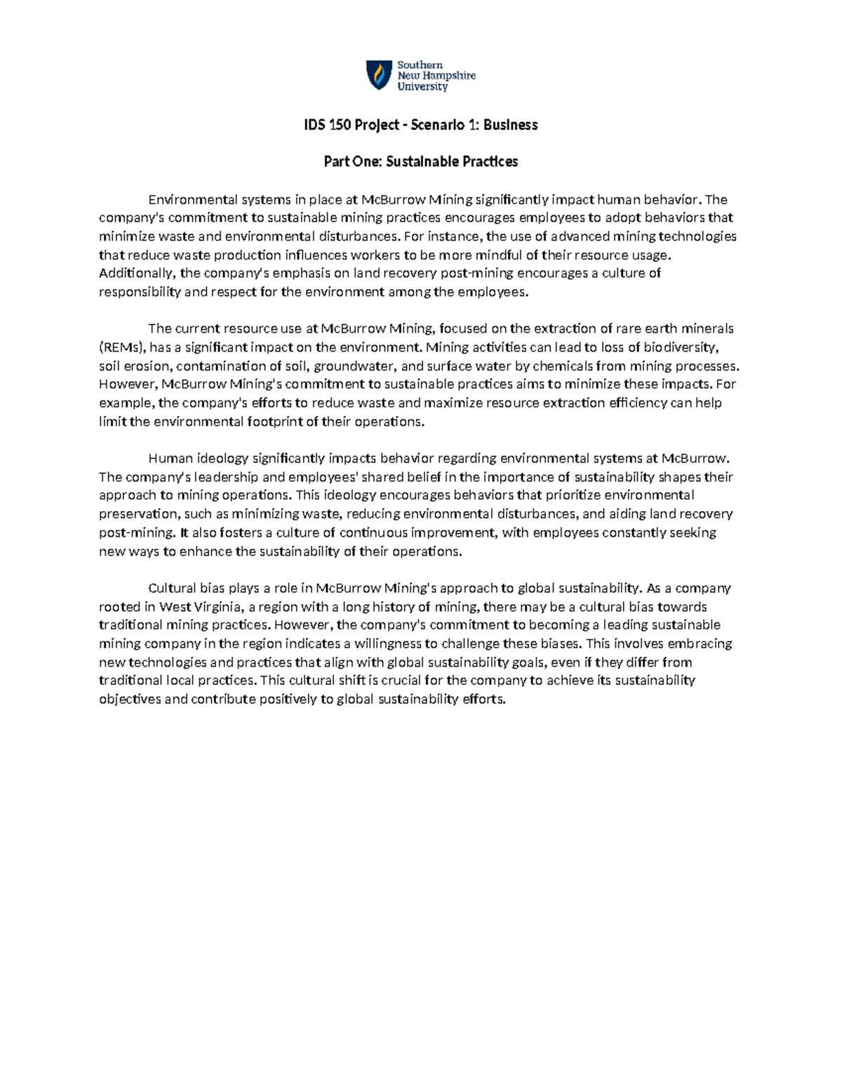 IDS 150 Project - IDS 150 Project - Scenario 1: Business Part One ...