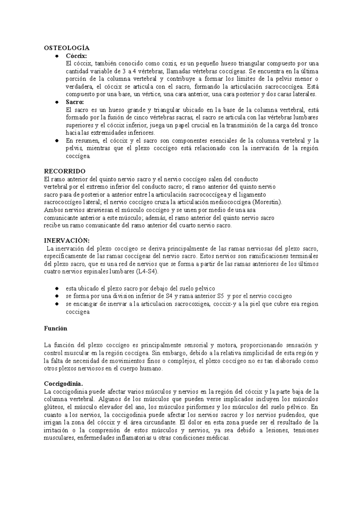 Plexo Coccígeo - OSTEOLOGÍA Cóccix: El cóccix, también conocido como ...