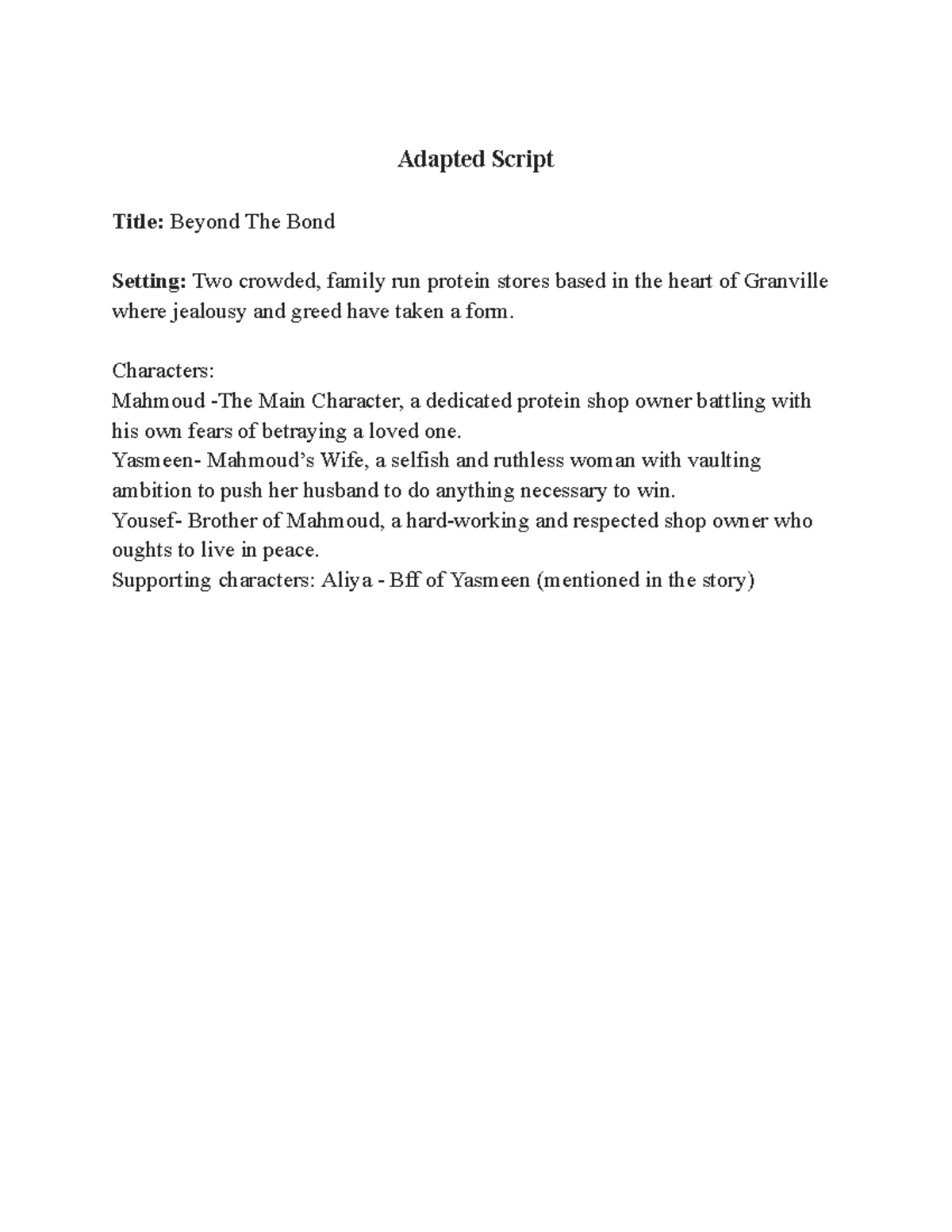 Beyond The Bond Script - Adapted Script Title: Beyond The Bond Setting ...