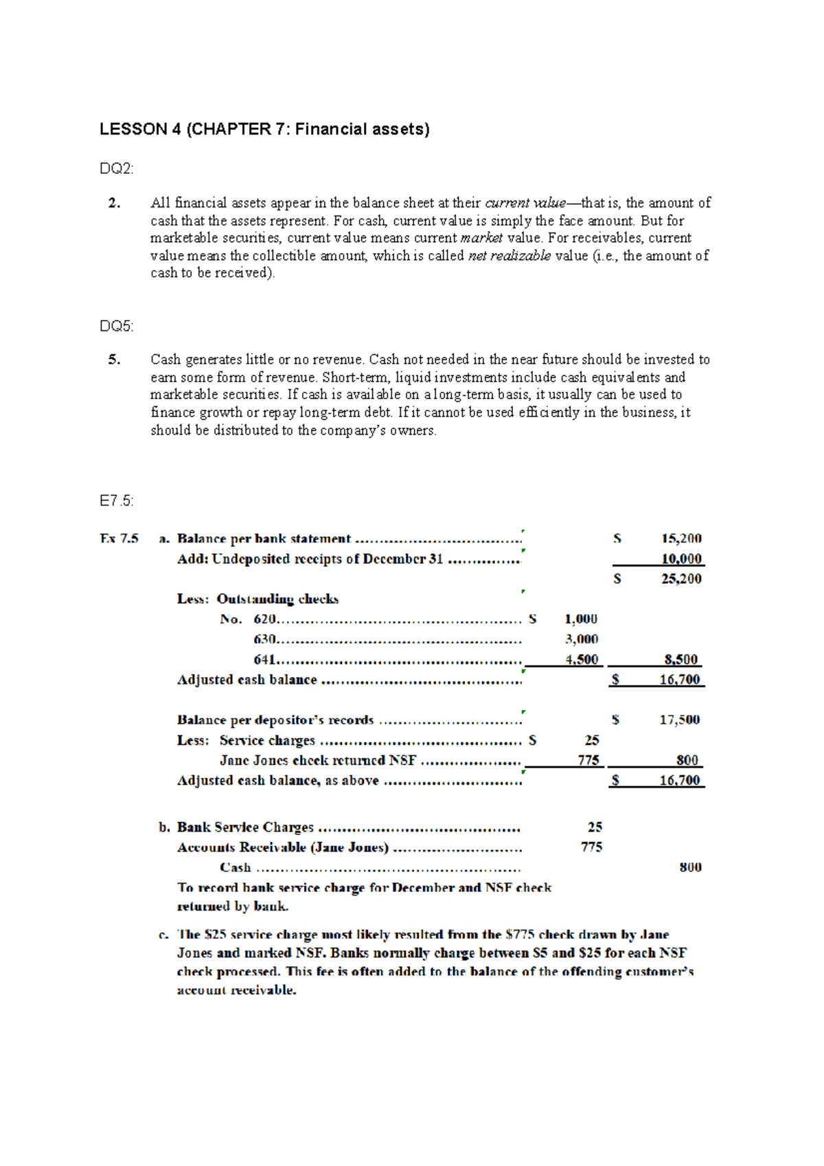 AGC605- Chapter 7 assignment - LESSON 4 (CHAPTER 7: Financial assets ...