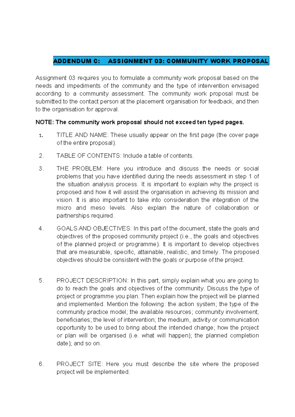 Addendum C Assignment 3 BSW 4805 2024 - ADDENDUM C: ASSIGNMENT 03 ...