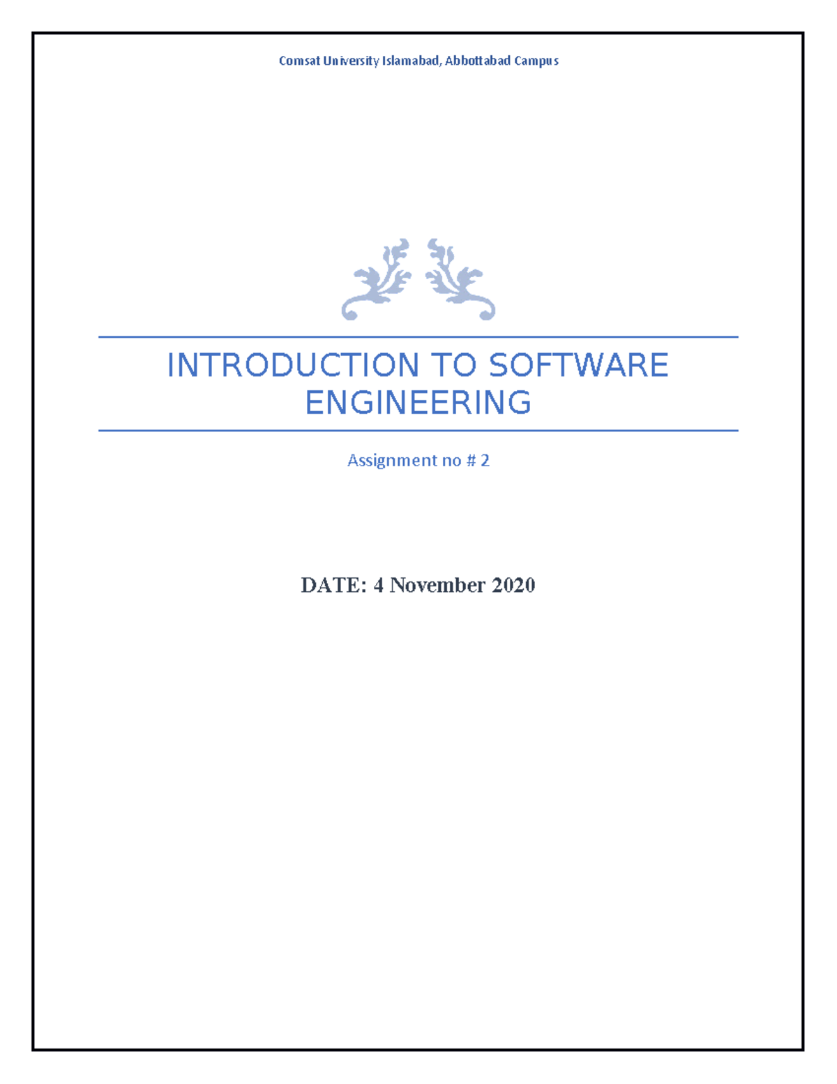 Introduction to Software Engineering assignment 2 - Comsat University ...