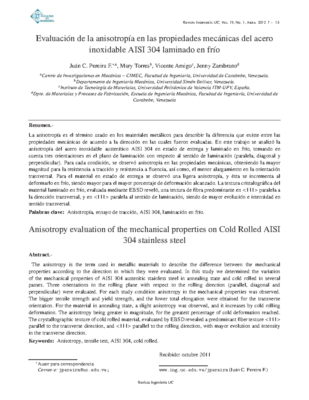 Anisotropia AISI 304laminadoen Frio 1912012 Ingenieria UC - R I ́ı UC ...