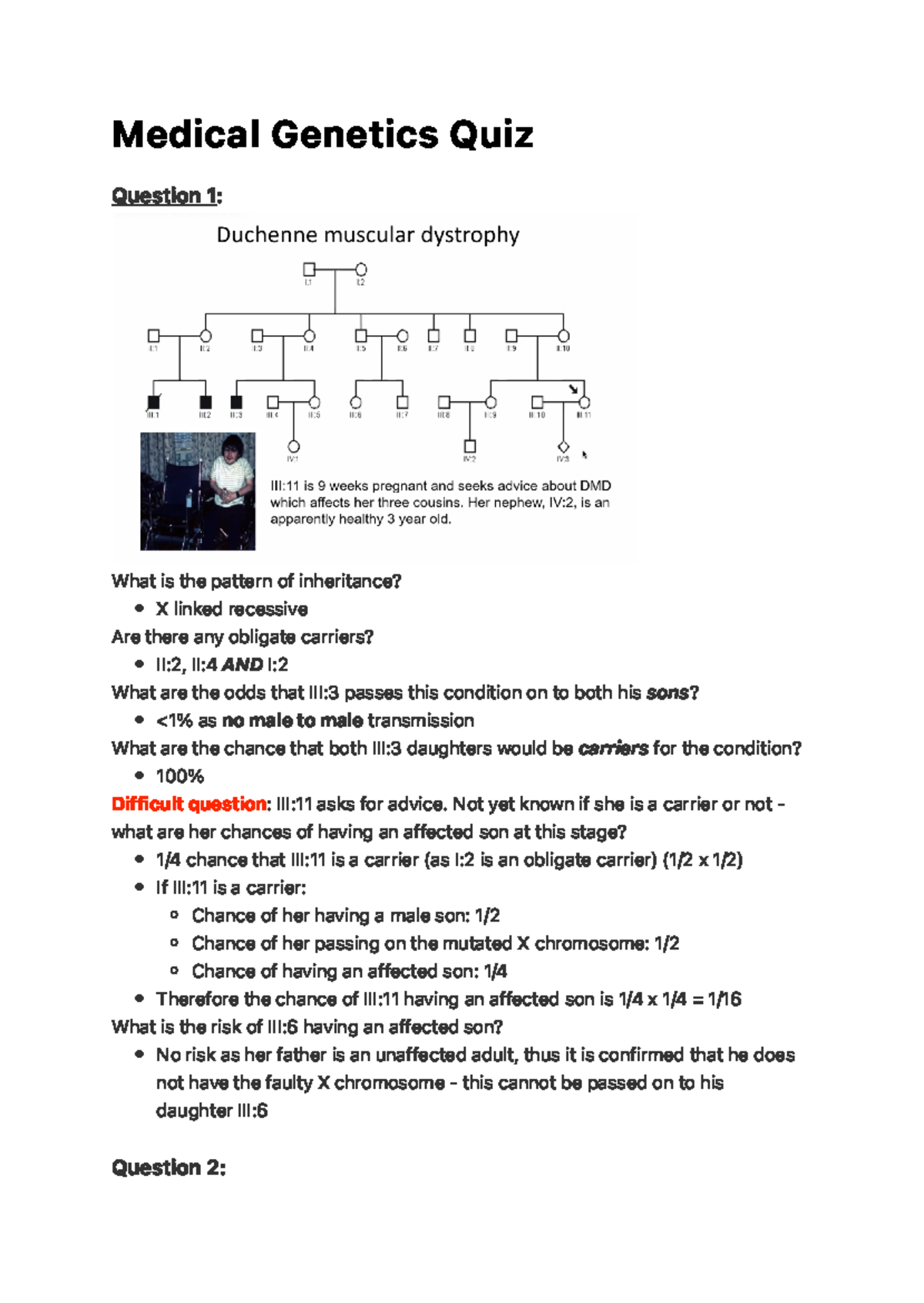 Medical Genetics Quiz - M e d i c a l G e n e t i c s Q u i z Question ...