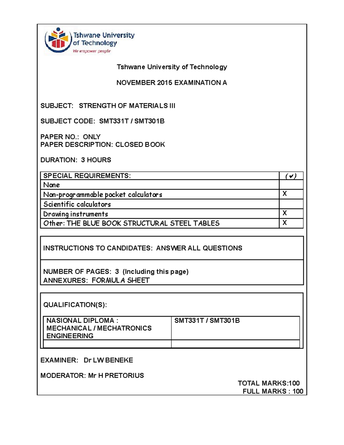 Exam November 2015, questions - Tshwane University of Technology ...