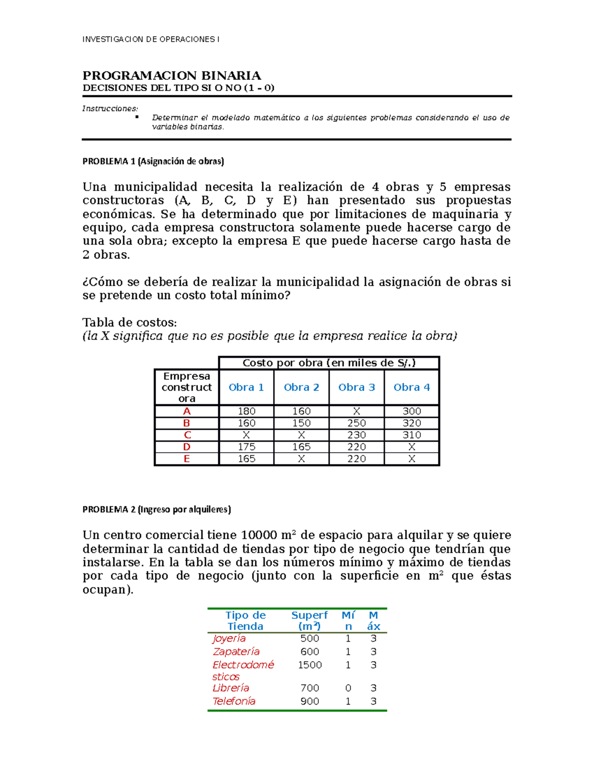 06B - Programacion Binaria ( Problemas) - INVESTIGACION DE OPERACIONES ...