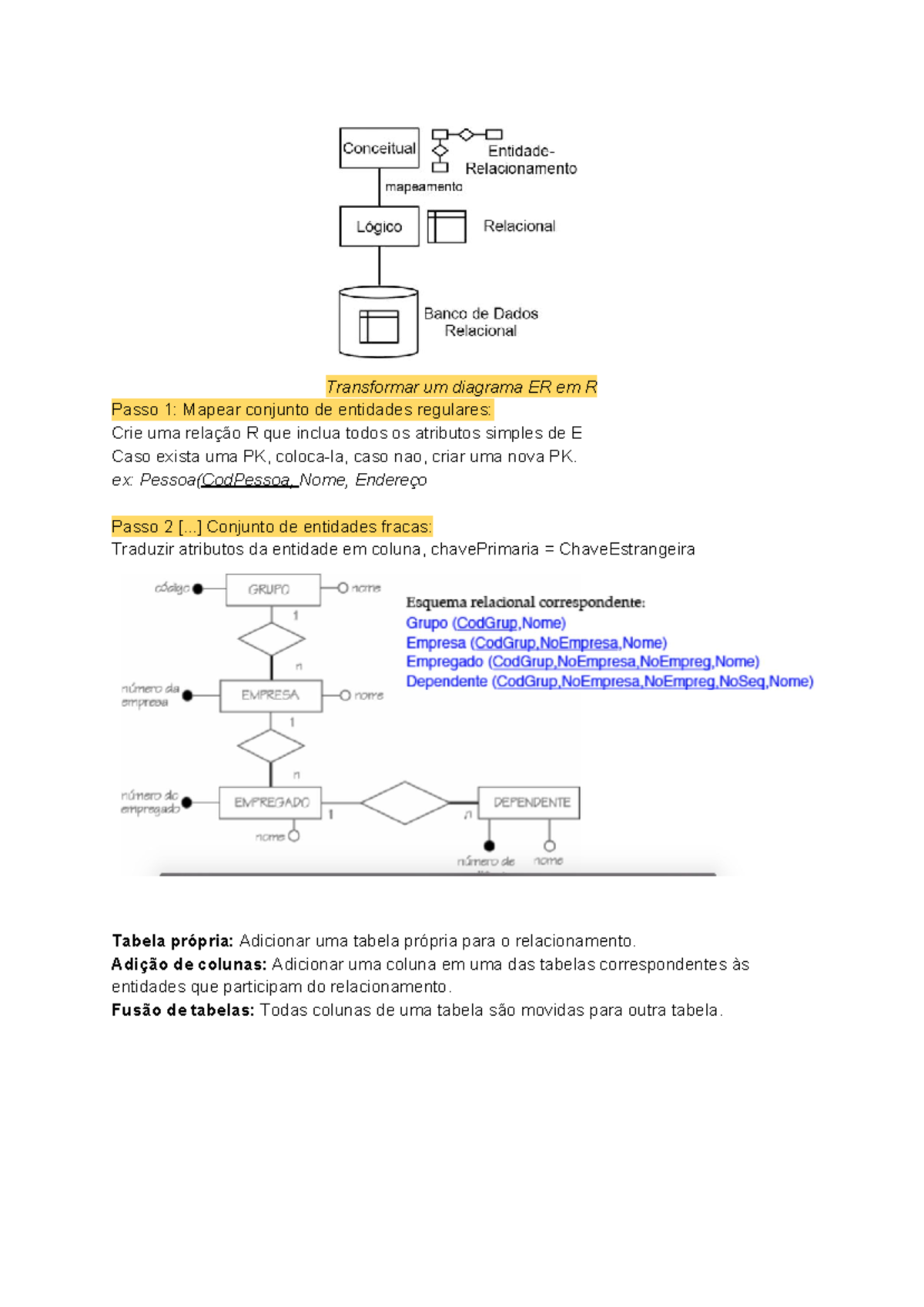 Modelo ER para R - Transformar um diagrama ER em 1: Mapear conjunto de ...