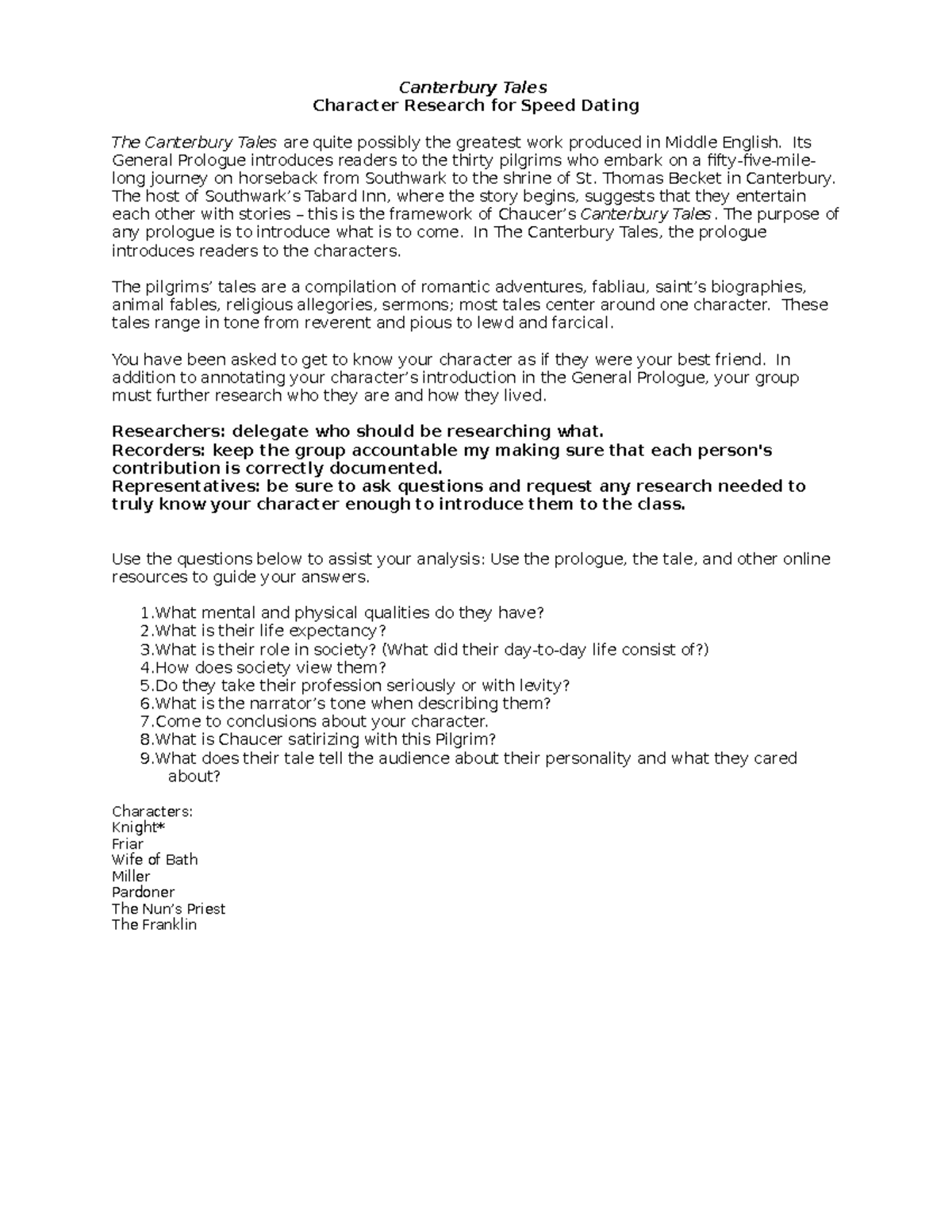 Canterbury Character Research-1 - Canterbury Tales Character Research ...