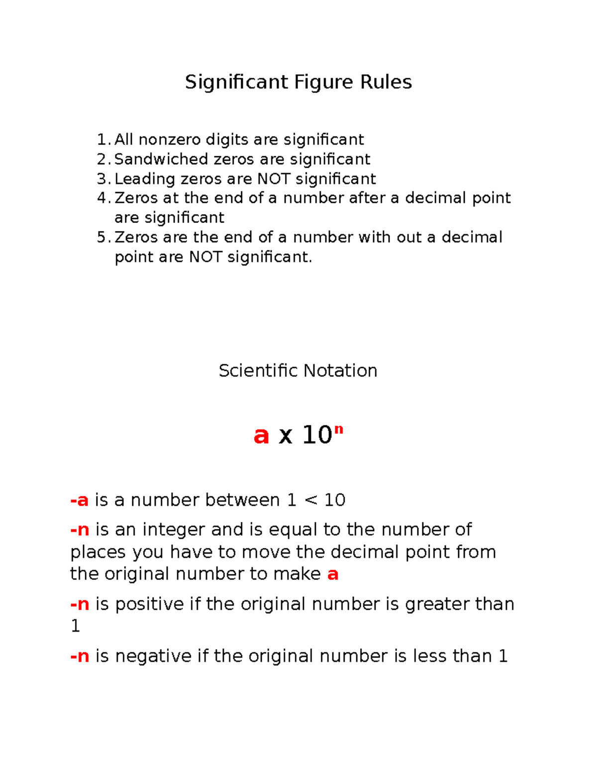 Sci not. rules - Significant Figure Rules 1. All nonzero digits are ...