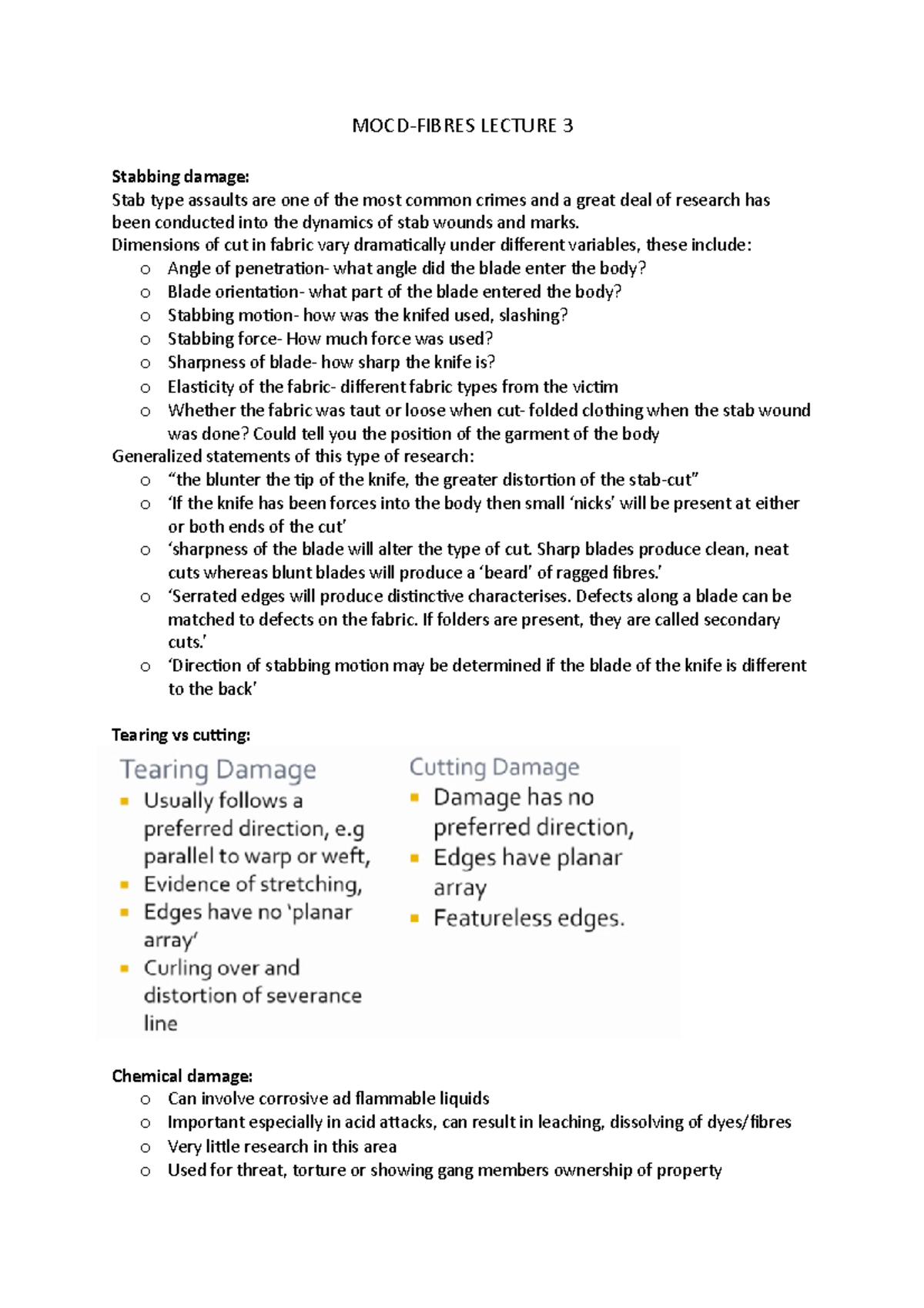 MOCD Fibres 3 - Lecture notes 3 - MOCD-FIBRES LECTURE 3 Stabbing damage ...