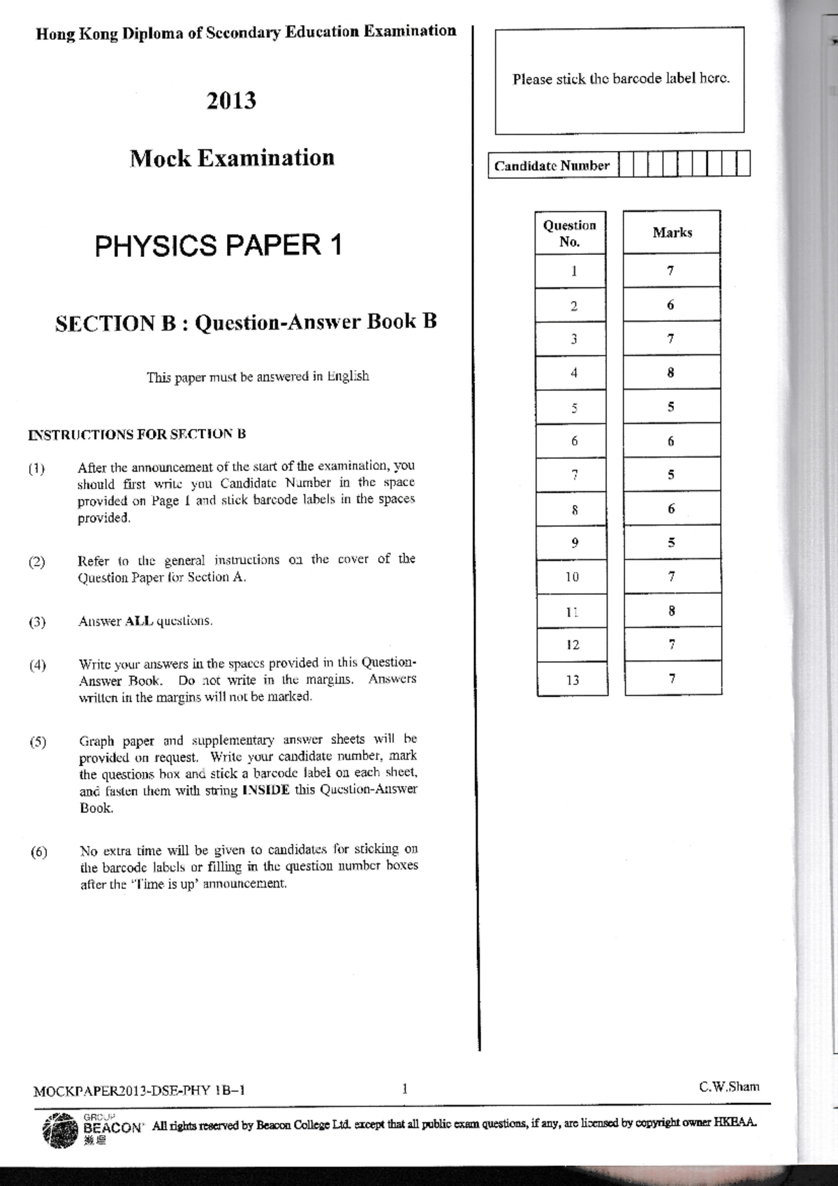 Mockpaper 2013-DSE-PHY 1B - Discovering Physics - Studocu