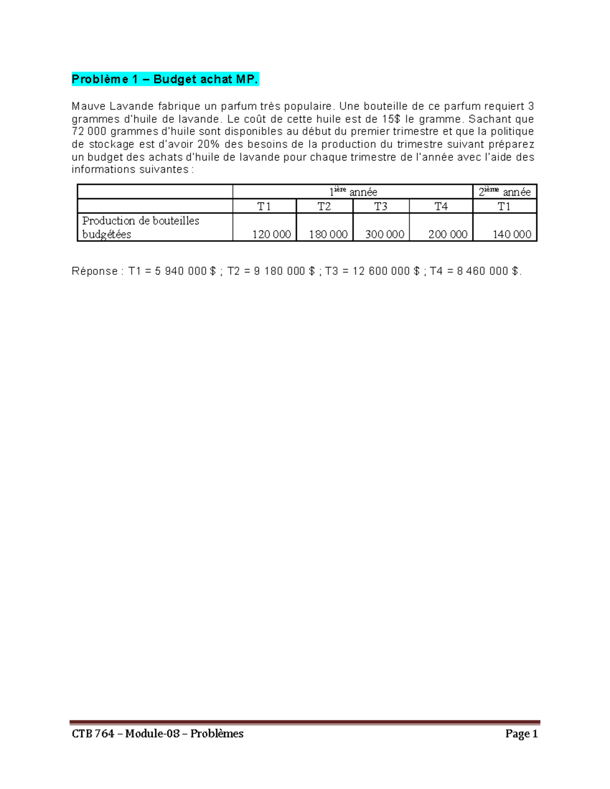 CTB764 Module 08 Pbs - CTB 764 – Module-08 – Problèmes Page 1 Problème ...