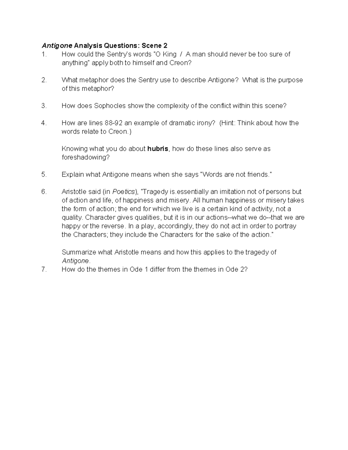 Antigone Analysis Scene 2 - Antigone Analysis Questions: Scene 2 How ...