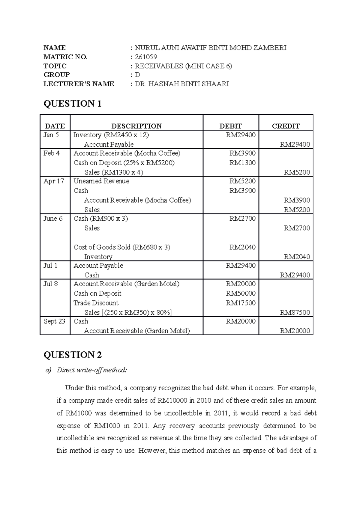 ANS 001 Mini Case 6 - NAME MATRIC NO. TOPIC GROUP LECTURER’S NAME ...