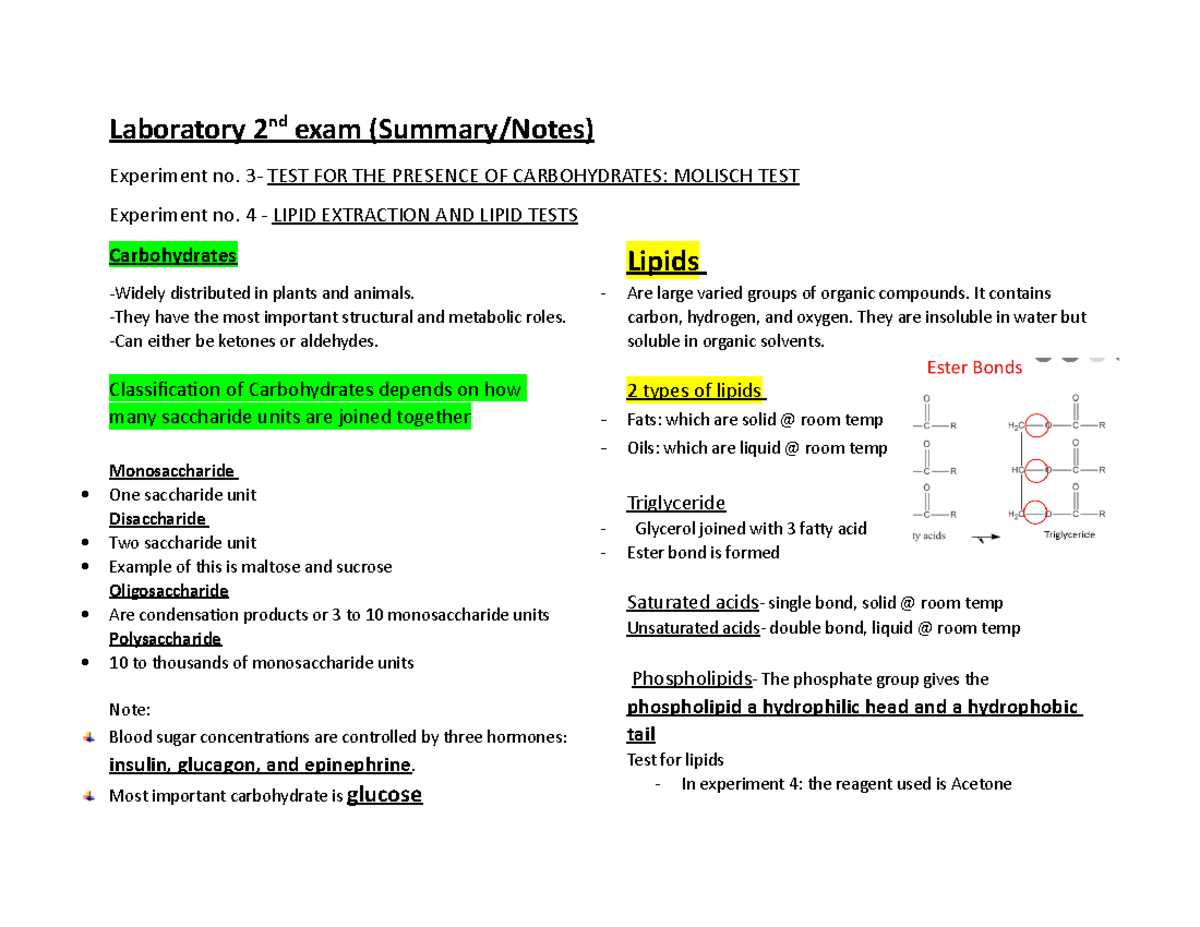 Laboratory 2nd exam Notes - Laboratory 2 nd exam (Summary/Notes ...