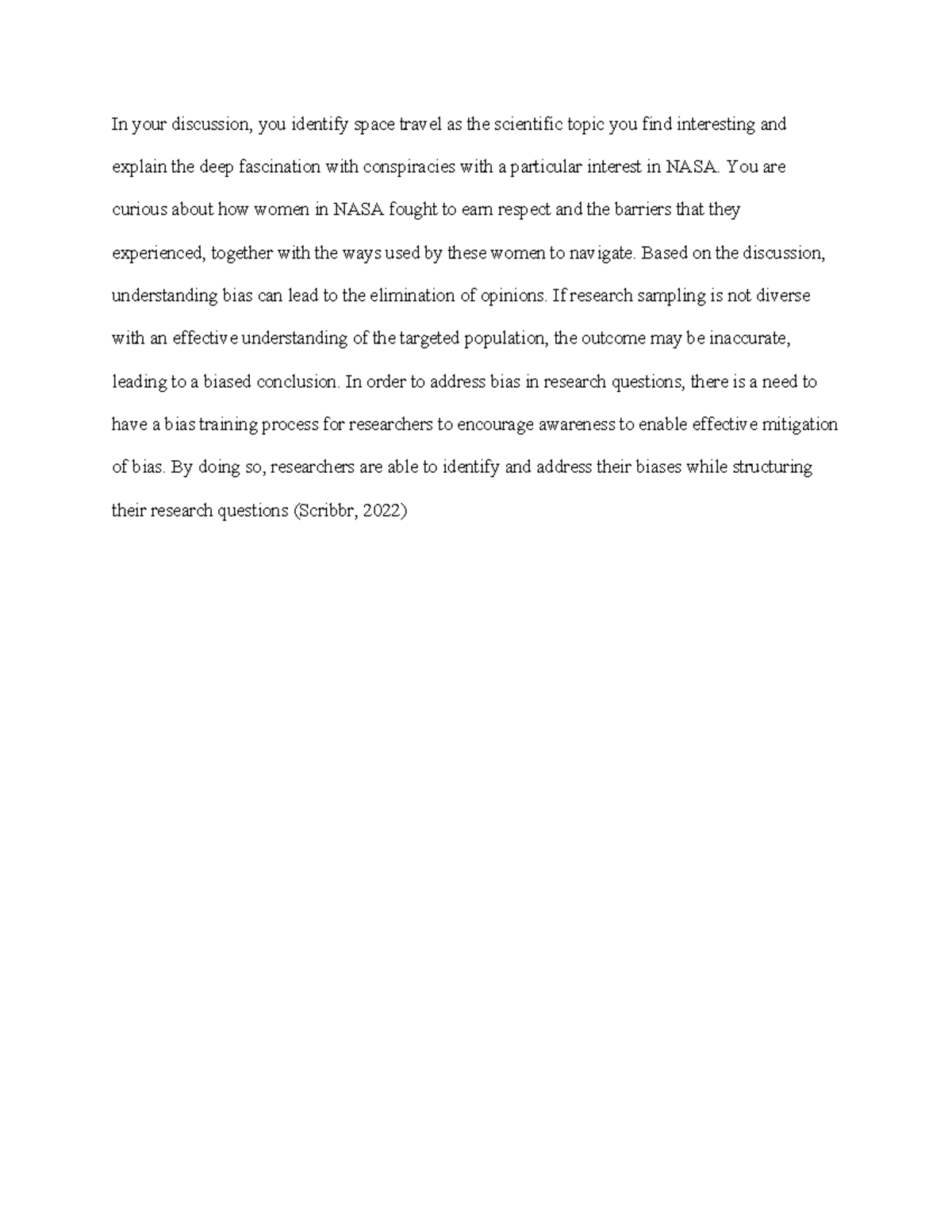 response to the discussion - In your discussion, you identify space ...