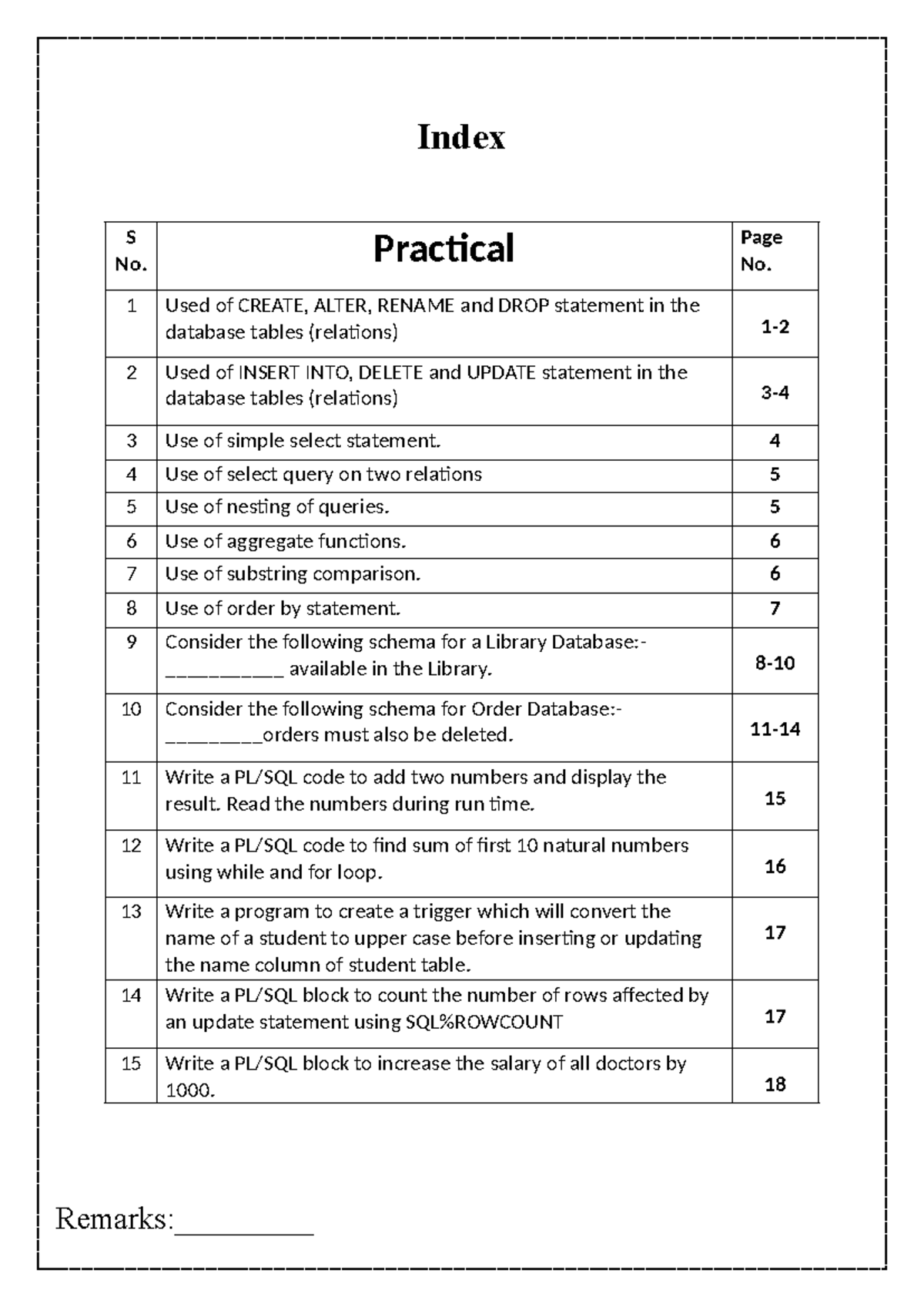 Dbms index - avdavdavdavdssdavdvdvcvesveavddv - Index Remarks ...