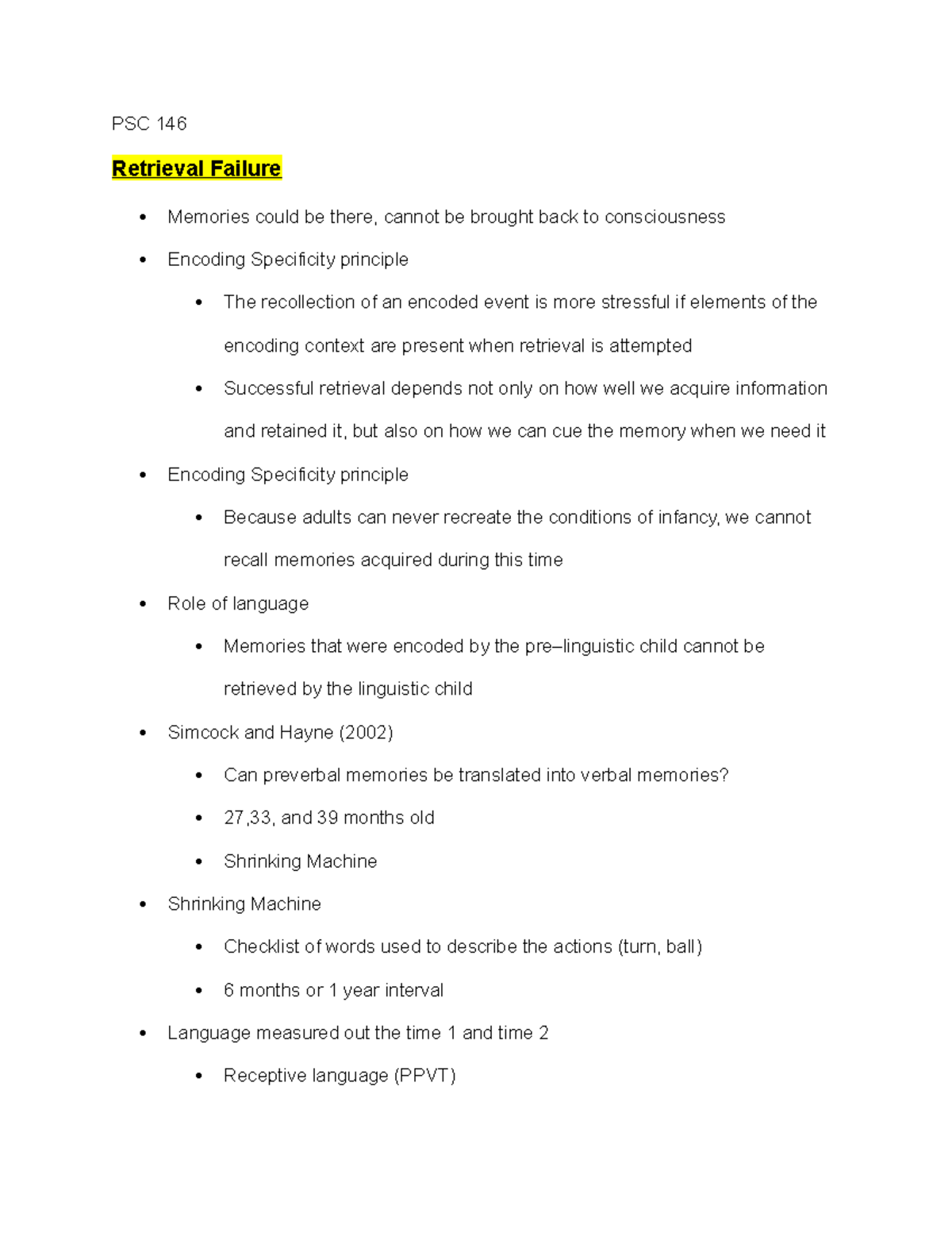 PSC 146 Day 15 - Retrieval Failure - PSC 146 Retrieval Failure Memories ...