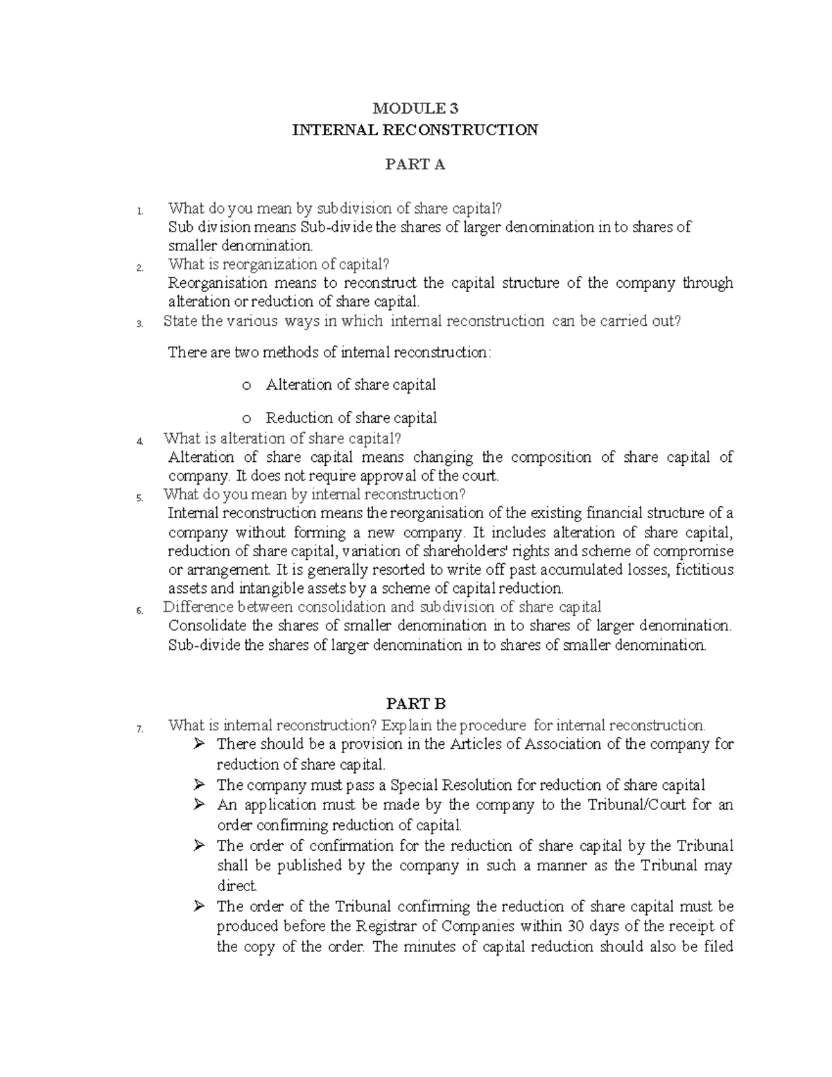 Module 3-1 - Corporate accounting practical questions and answers - MODULE 3 INTERNAL ...