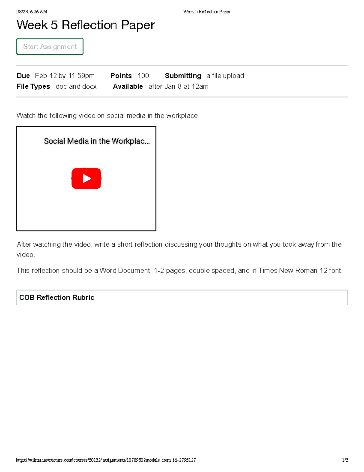 Week 5 Reflection - 1/8/23, 6:26 AM Week 5 Reflection Paper - Studocu