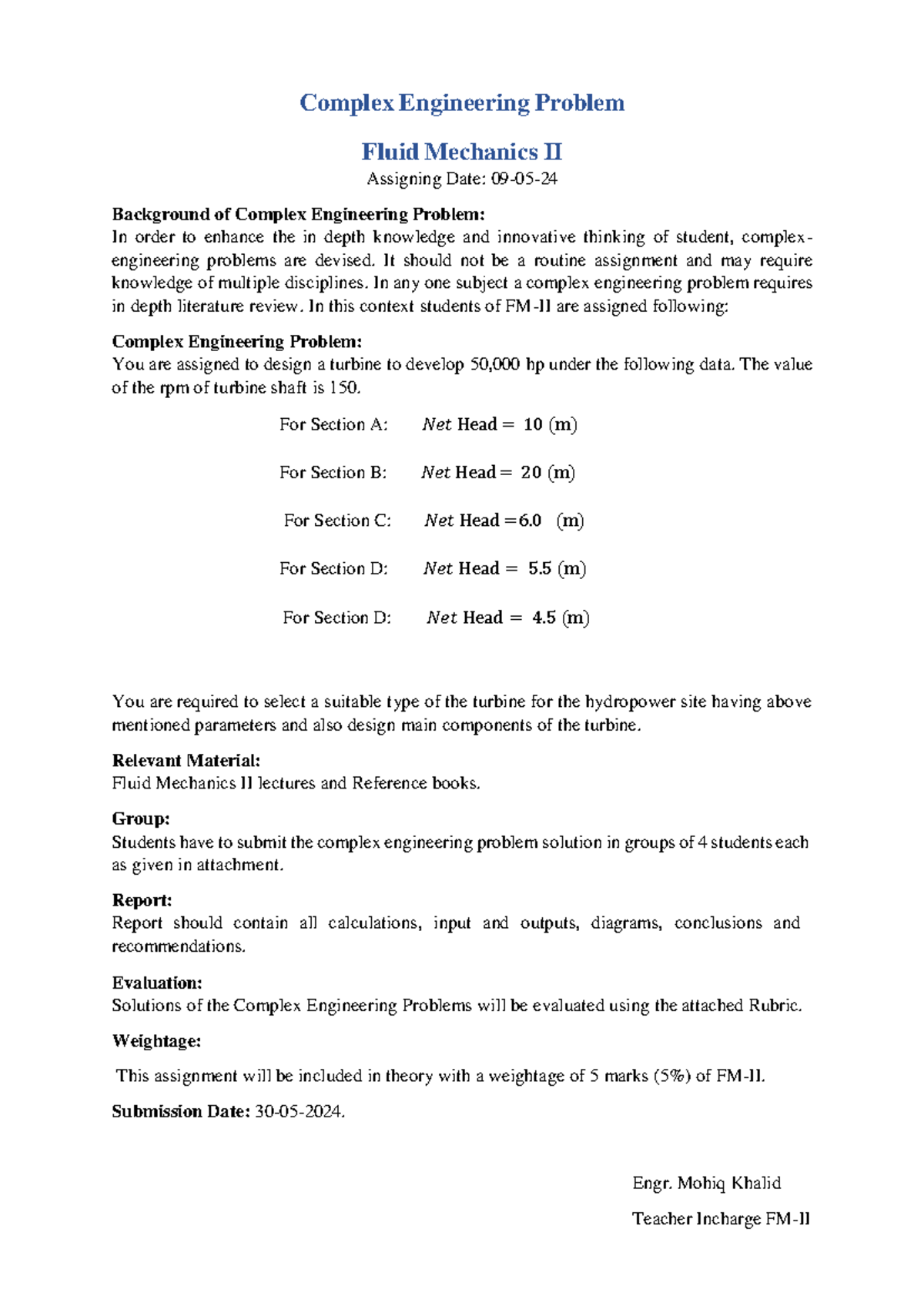 Complex enginnering Problem-2024 - Complex Engineering Problem Fluid ...