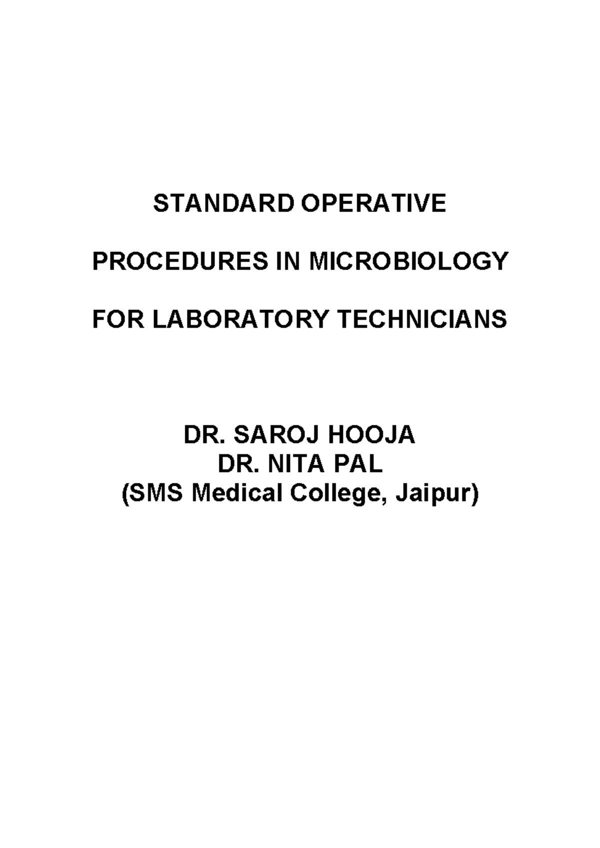 Microbiology SOP for technician training - STANDARD OPERATIVE ...