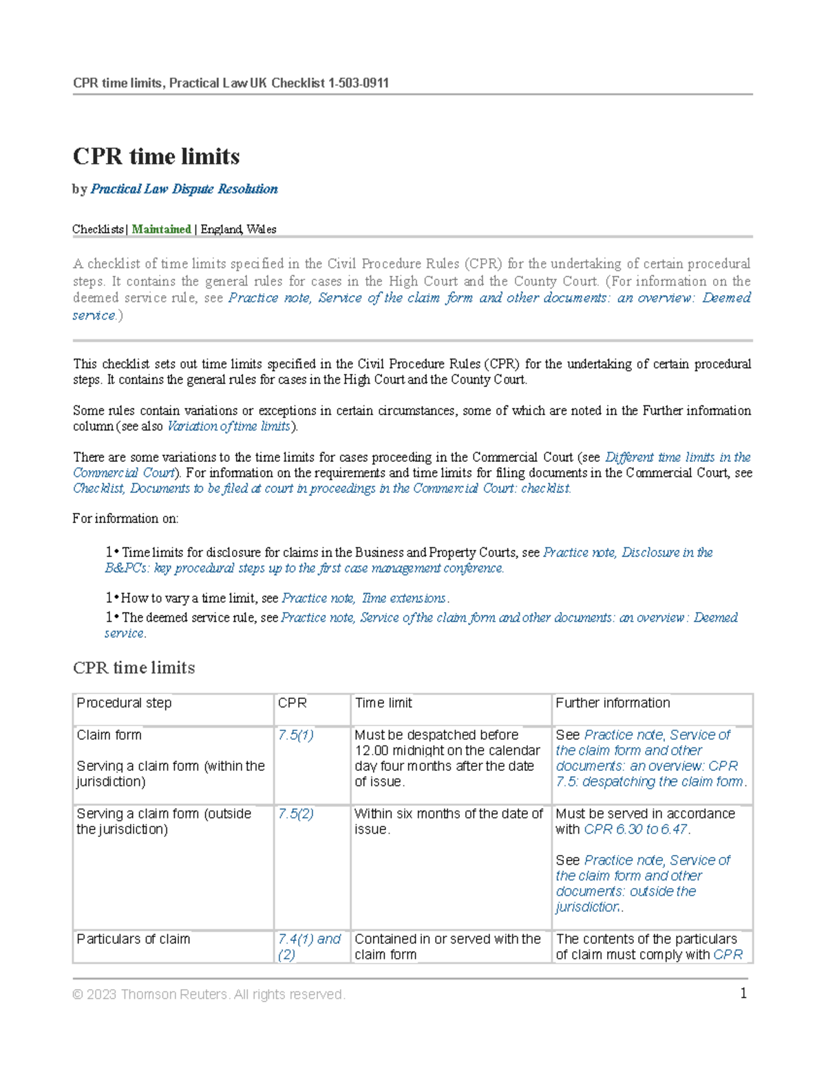 CPR time limits - It contains the general rules for cases in the High ...