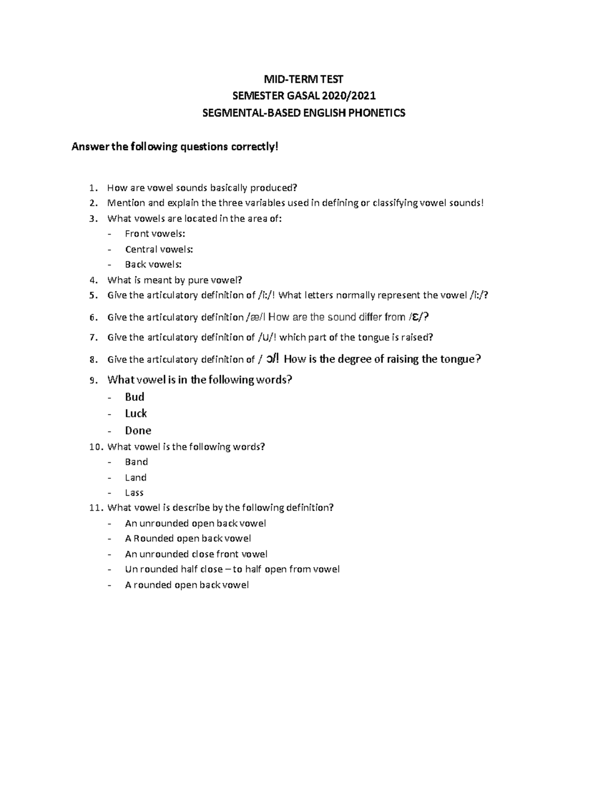 Segmental Phonetics - MID-TERM TEST SEMESTER GASAL 2020/ SEGMENTAL ...