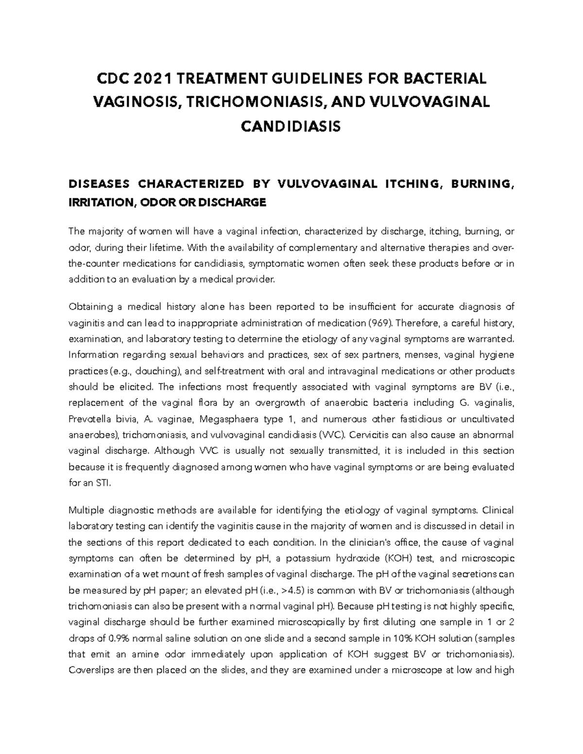 - CDC 2021 Treatment Guidelines for Bacterial Vaginosis, Trichomoniasis ...