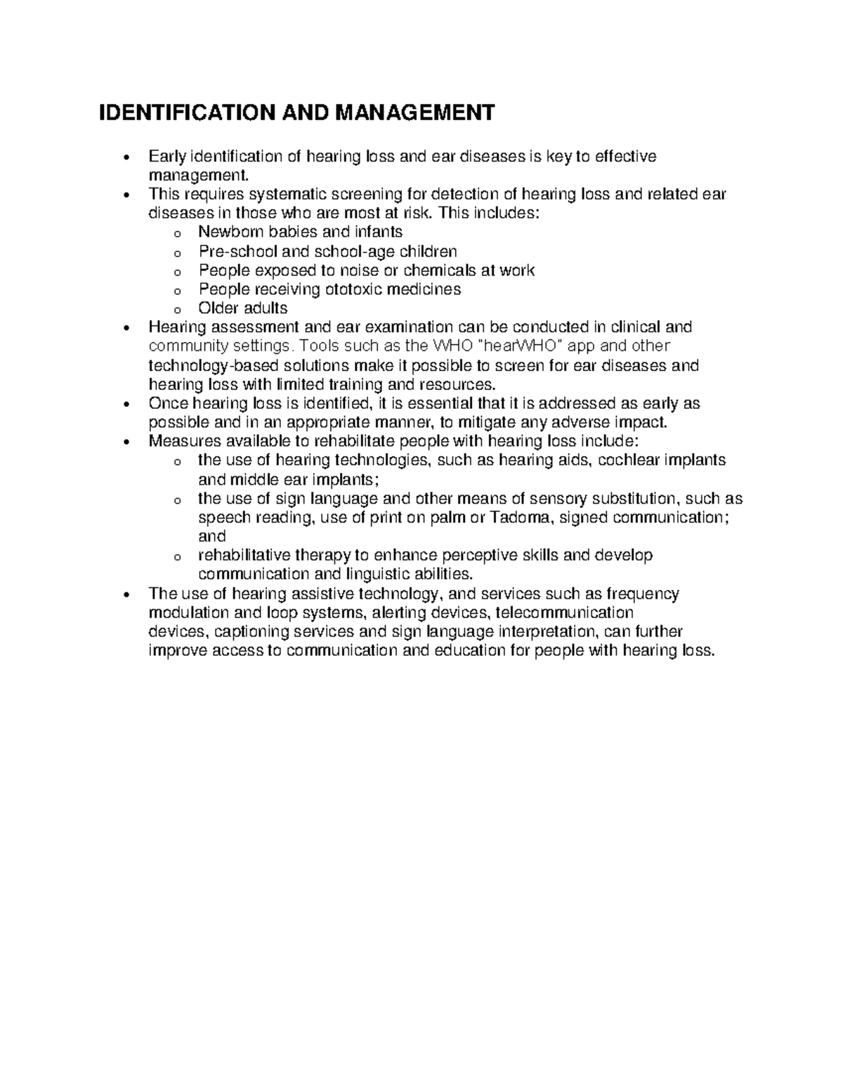 Identification AND Management - IDENTIFICATION AND MANAGEMENT • Early ...