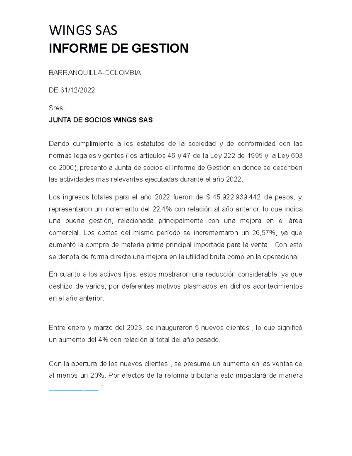 Informe-de-gestion- es un informe sobre como se sta gestionando la ...