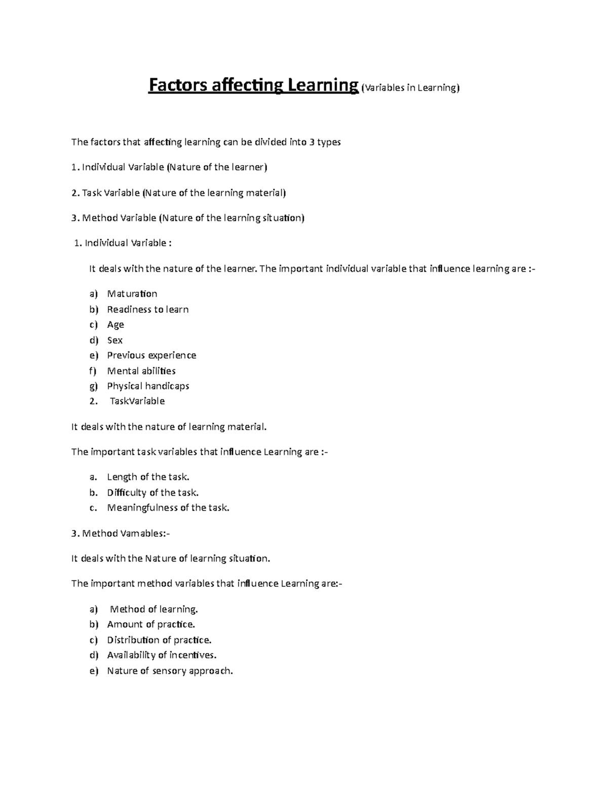 Factors affecting learning - The important individual variable that ...