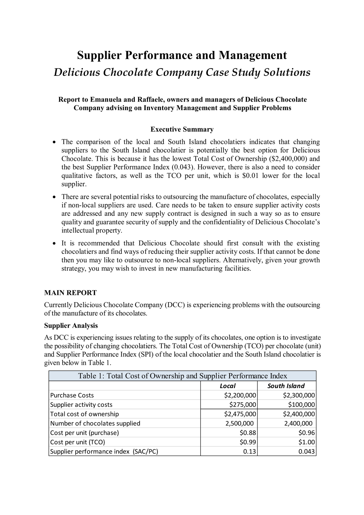 Tut 5 - Delicious Chocolate Company Solution - Advanced Management ...