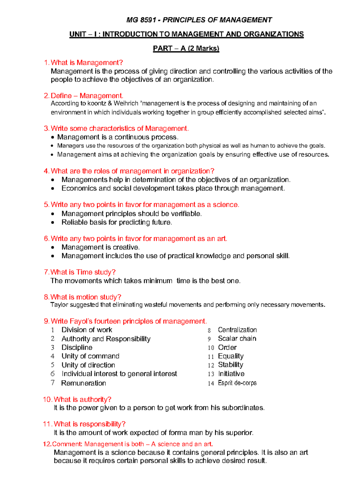 Unit 1 - Nil - MG 8591 - PRINCIPLES OF MANAGEMENT UNIT – I ...