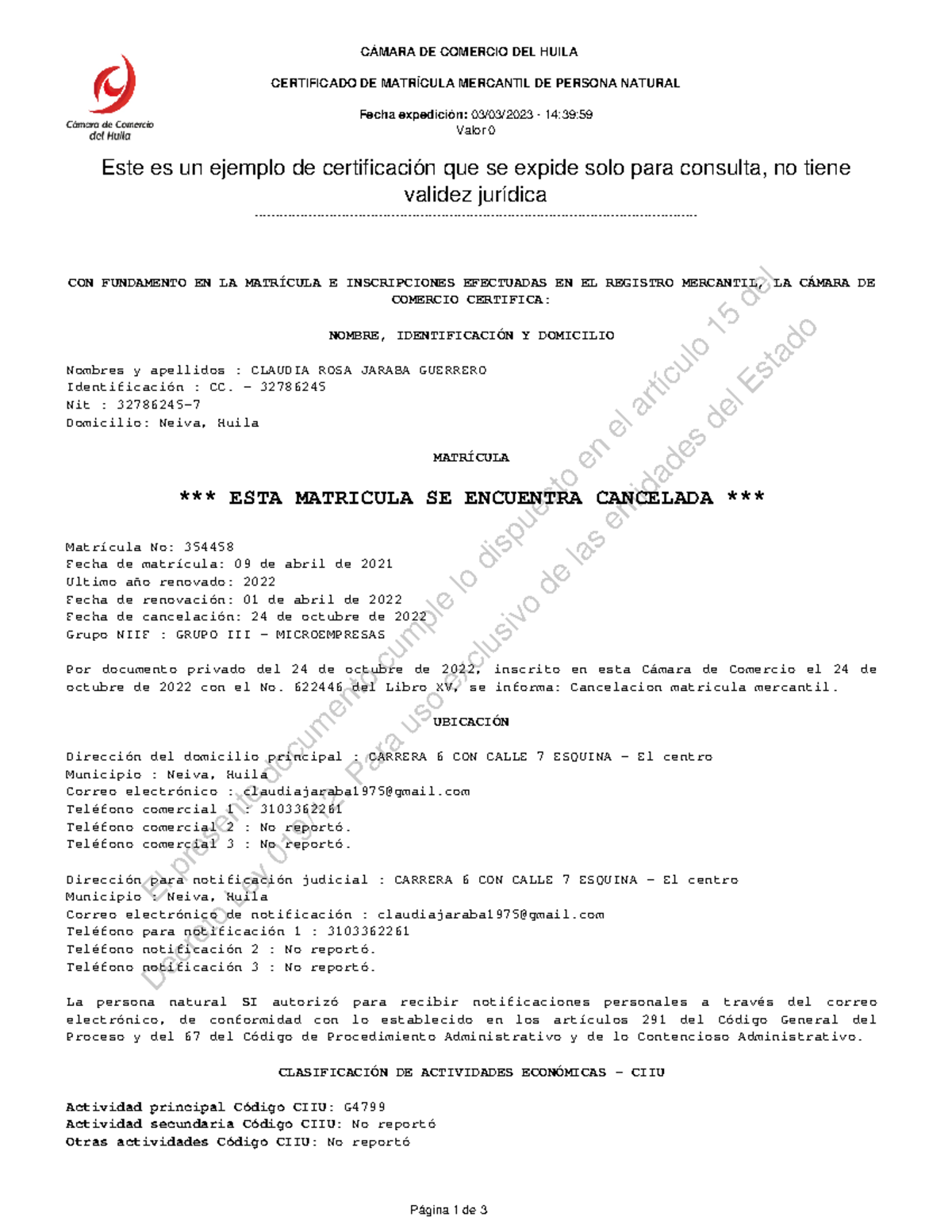 230000354458 - ssitemas - CÁMARA DE COMERCIO DEL HUILA CERTIFICADO DE ...