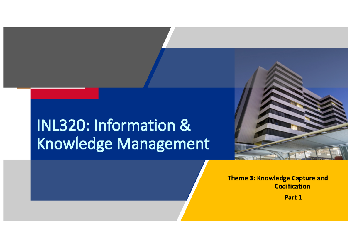 INL320 2022 Theme 3 Part1 - INL 320 : Information & Knowledge Management Theme 3: Knowledge ...