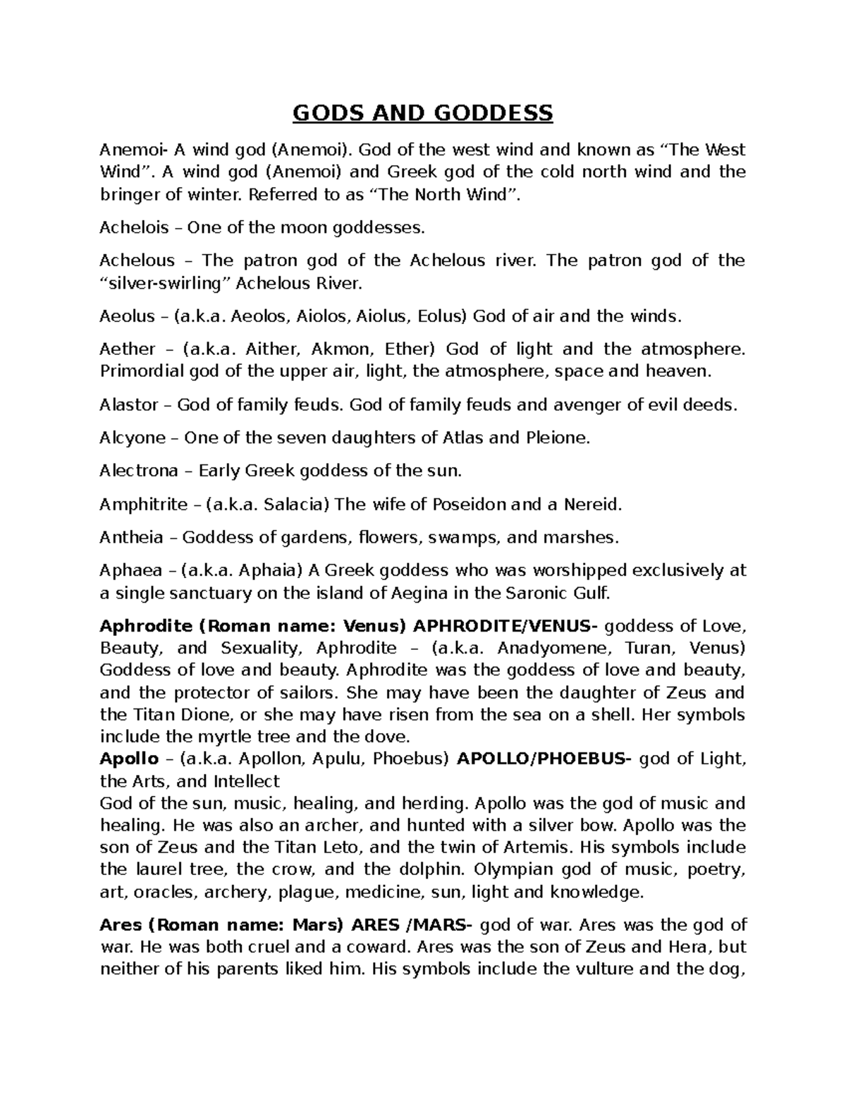 Gods and Goddess List - GODS AND GODDESS Anemoi- A wind god (Anemoi ...