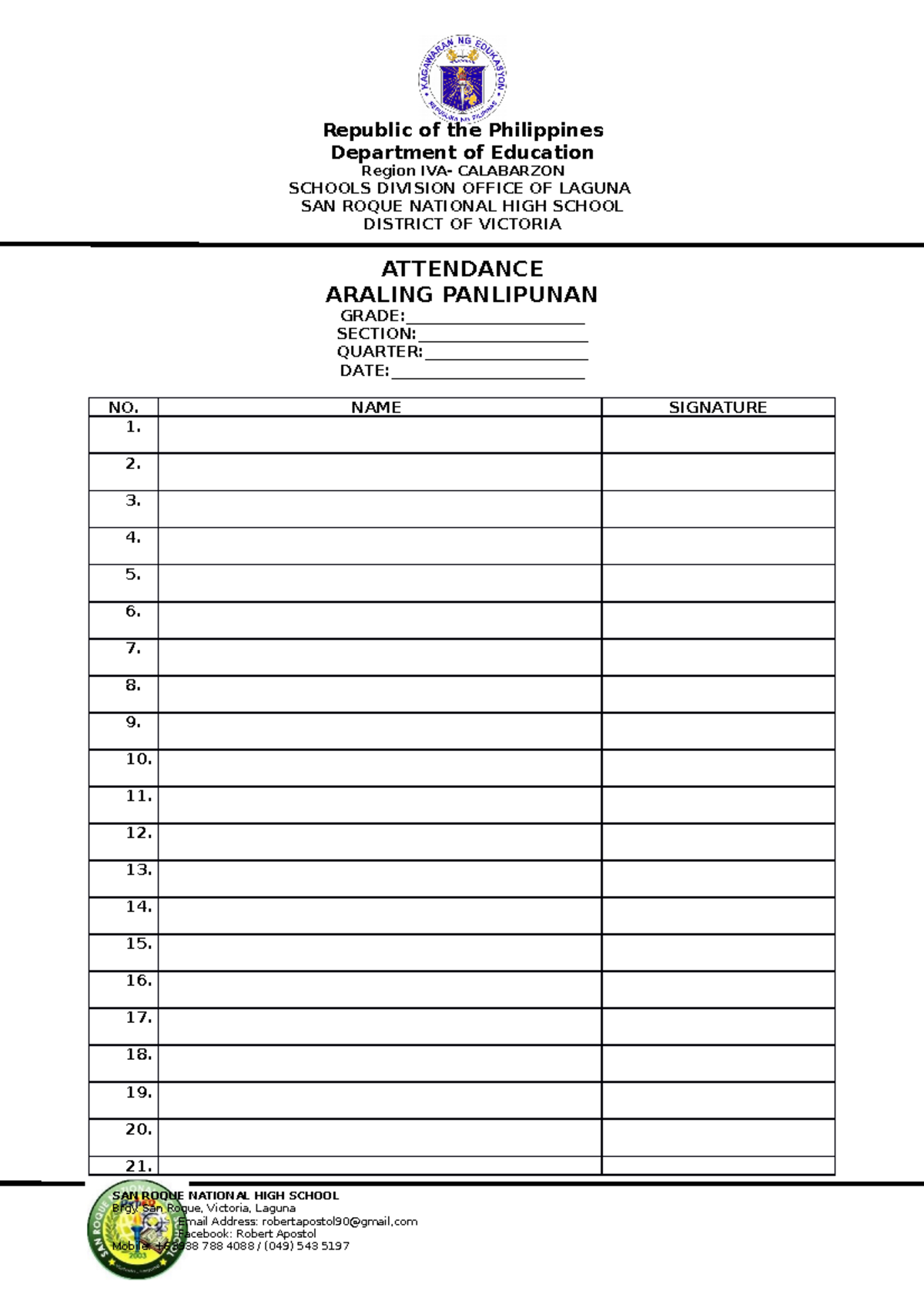 Attendance for AP - Republic of the Philippines Department of ...