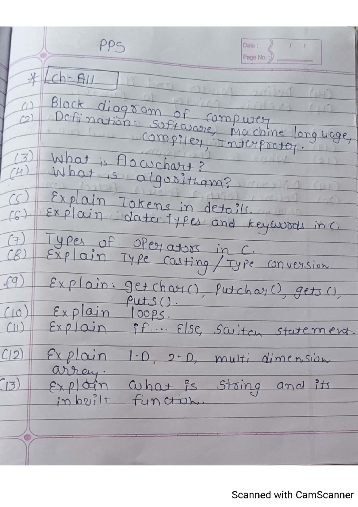 PPS IMP - Good - PPS Date : Page No. ch All (1) Block Defination ...